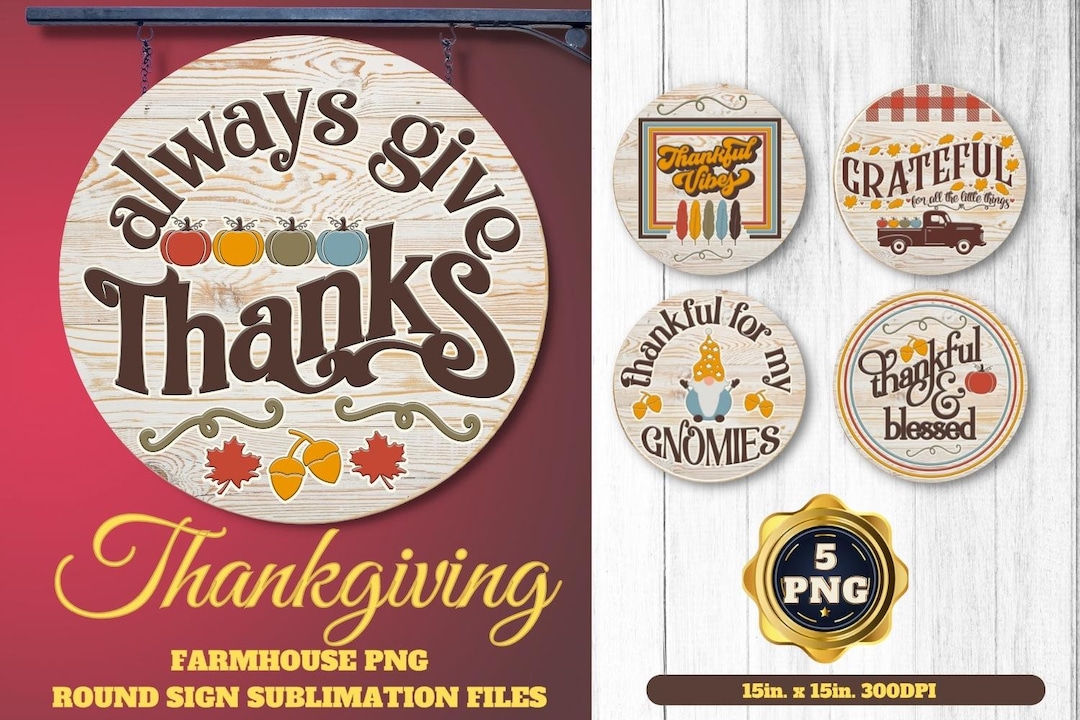 Thanksgiving Round Sign Sublimation Designs: Mini Bundle (digital ...