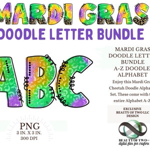 Doodle Alphabet PNG Bundle, Mardi Gras Doodle Letter PNG, 5 Set 26 ...