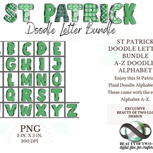 St Patricks Day Doodle Alphabet PNG Bundle: Plaid Letters (digital ...