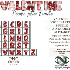 Valentine Alphabet PNG Bundle, Valentine Doodle Letter PNG, 5 Set 26 ...