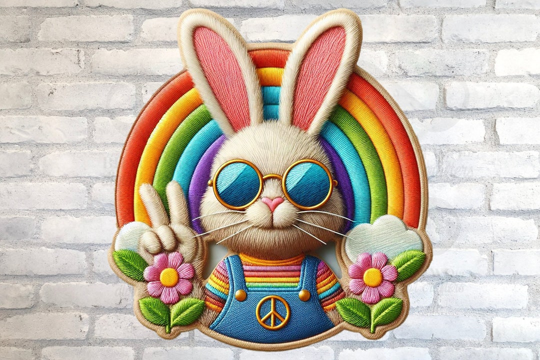 Retro Easter Bunny PNG: Peace Sign Rainbow Sublimation (digital ...