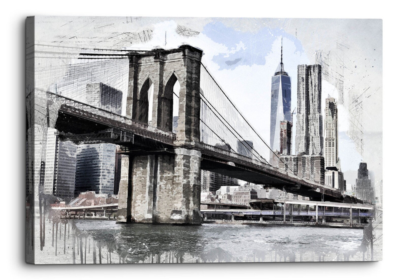 Brooklyn Bridge Abstract Water Canvas Wall Art Picture Home | Etsy