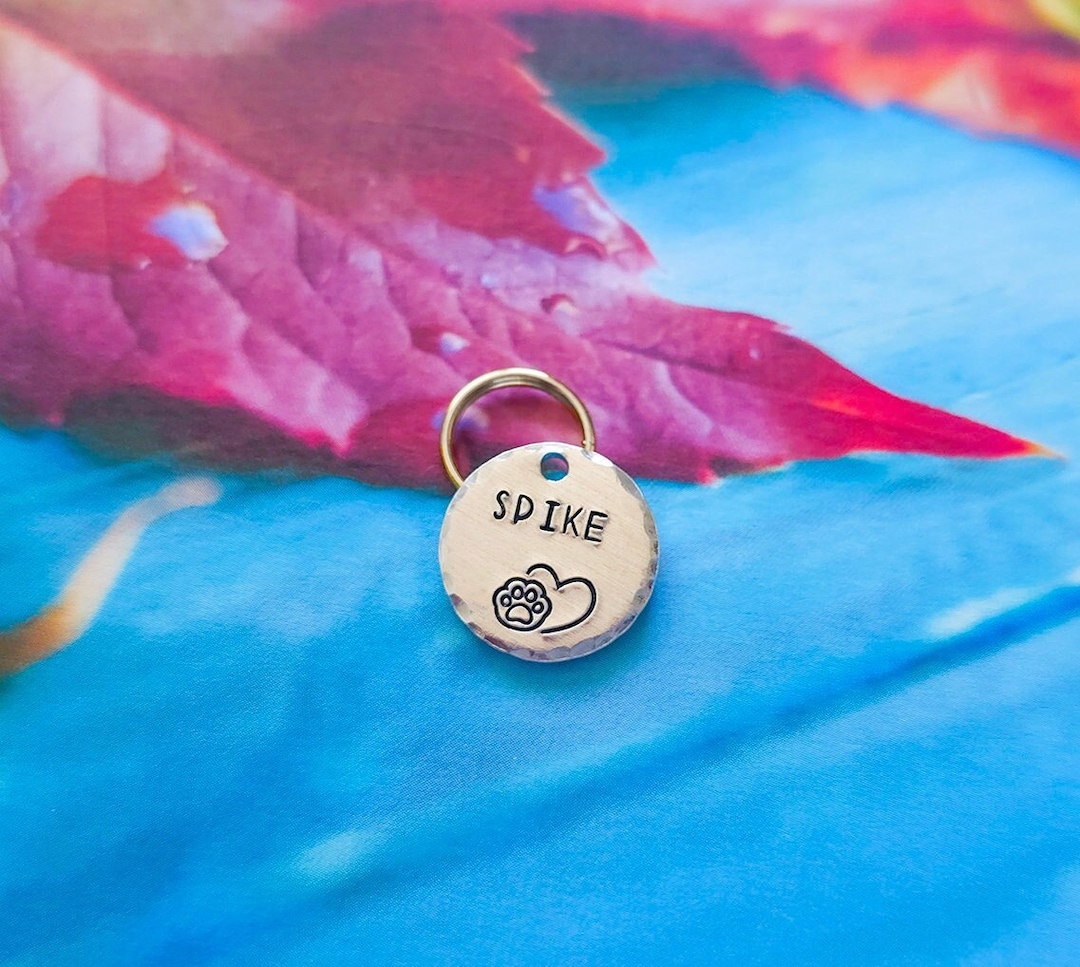 Tiny Kitten ID Tag, Paw in Heart Cat Name Tag, Personalized Kitten ID ...