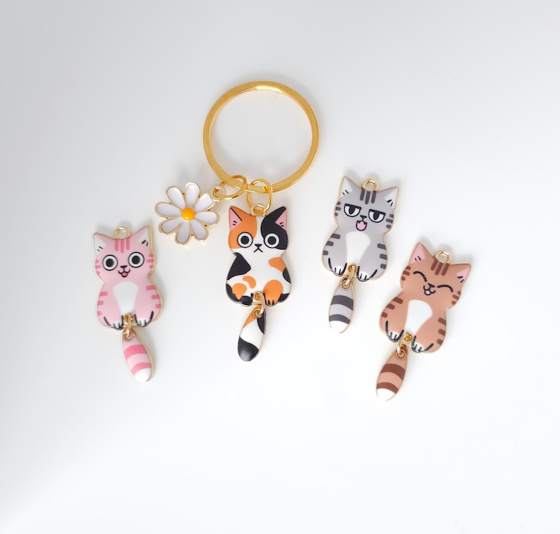 Personalized Cat Enamel Keychain, Handstamped Name Tag, Kawaii Purse ...