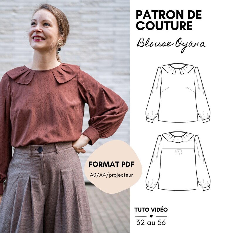 Patron De Couture Femme PDF | Patron De Blouse élégante à Col Plissé ...