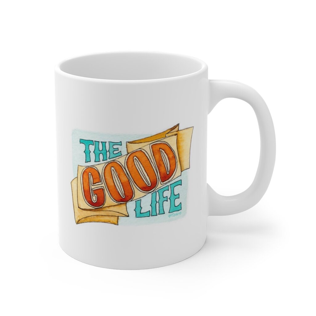 The Good Life, Watercolor Art Mug Good Vibes Tea Coffee Mug, Positive ...
