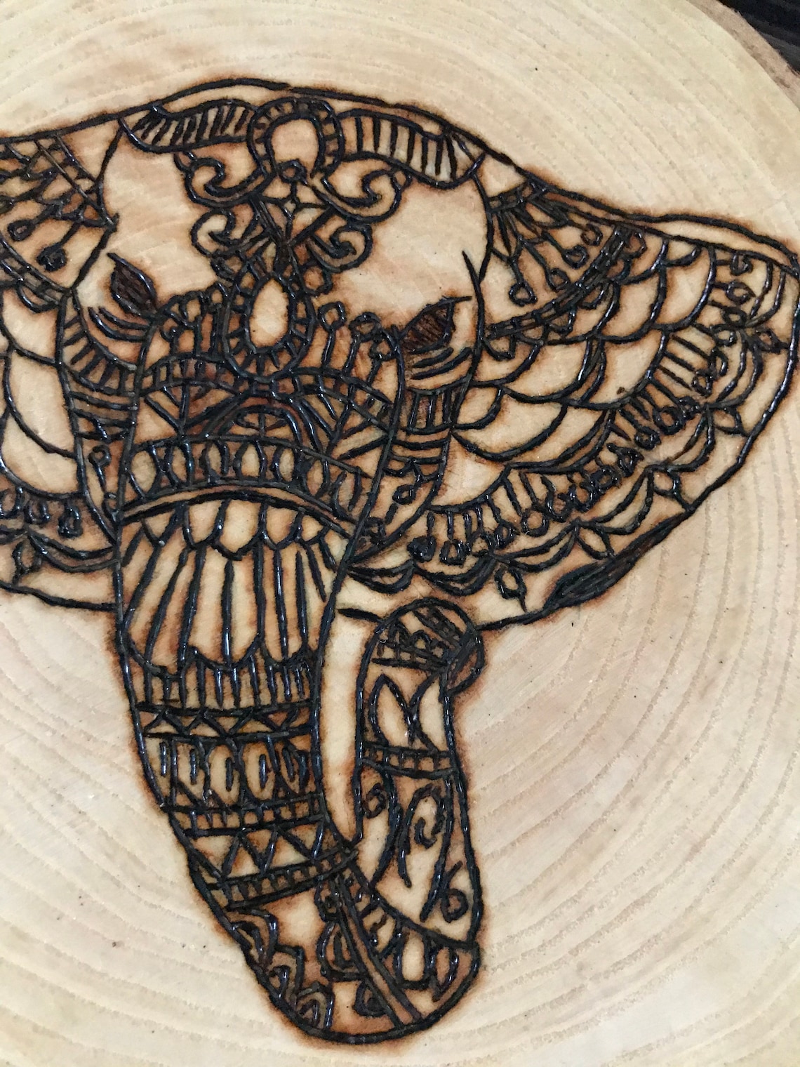 Elephant Pyrography Hand Burnt Heavy Solid Wood Slice - Etsy