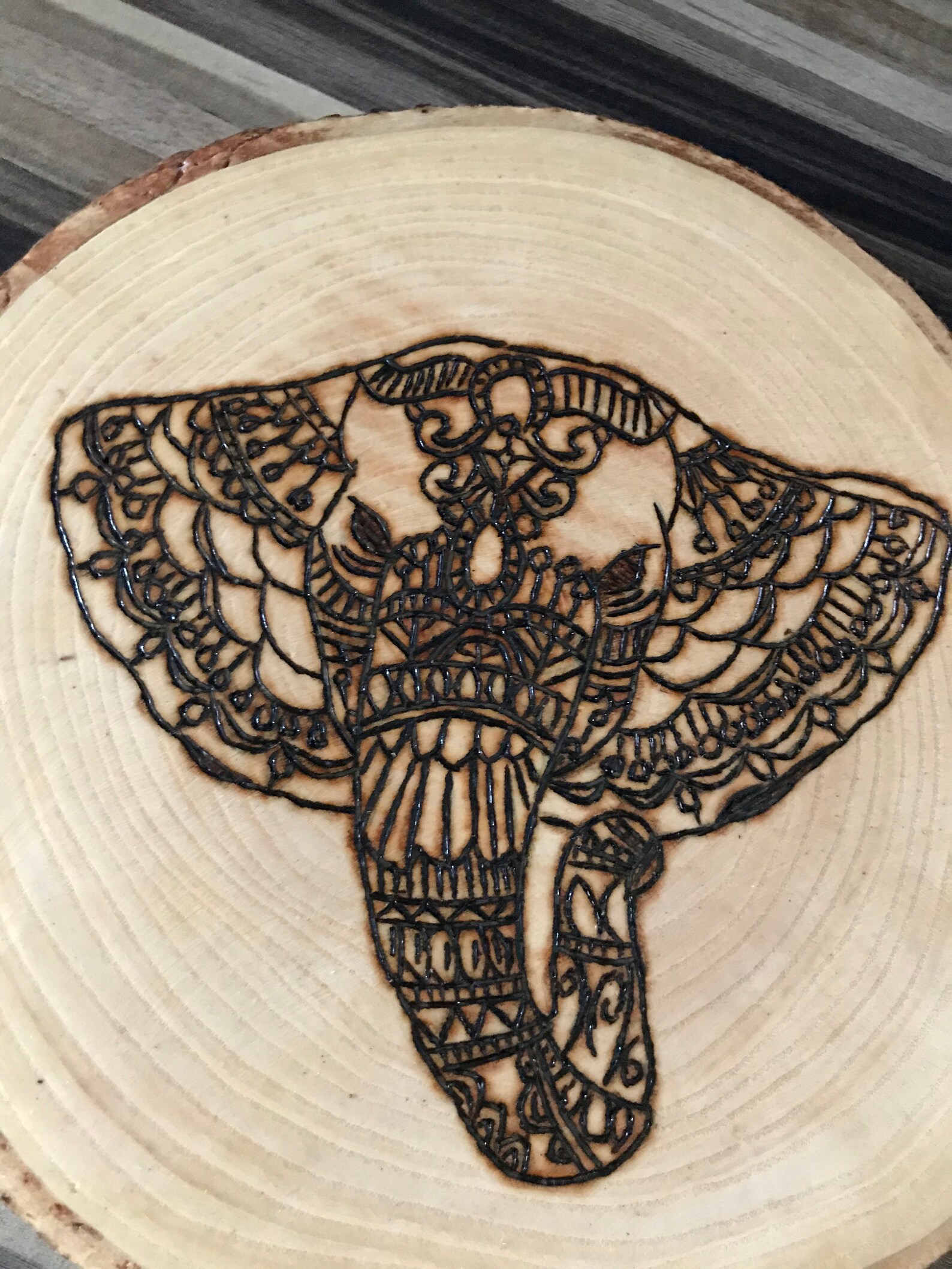 Elephant Pyrography Hand Burnt Heavy Solid Wood Slice - Etsy