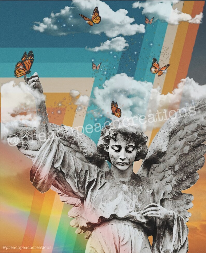 Vaporwave Angel Statue Rainbow 70s Digital Download Wall | Etsy