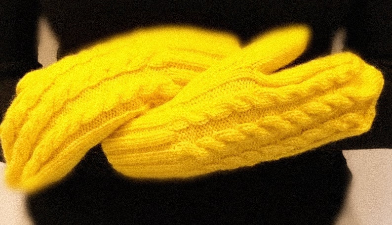 Cable Knit Bright Yellow Handmade Mittens, Unisex Adults, 100 % Organic ...