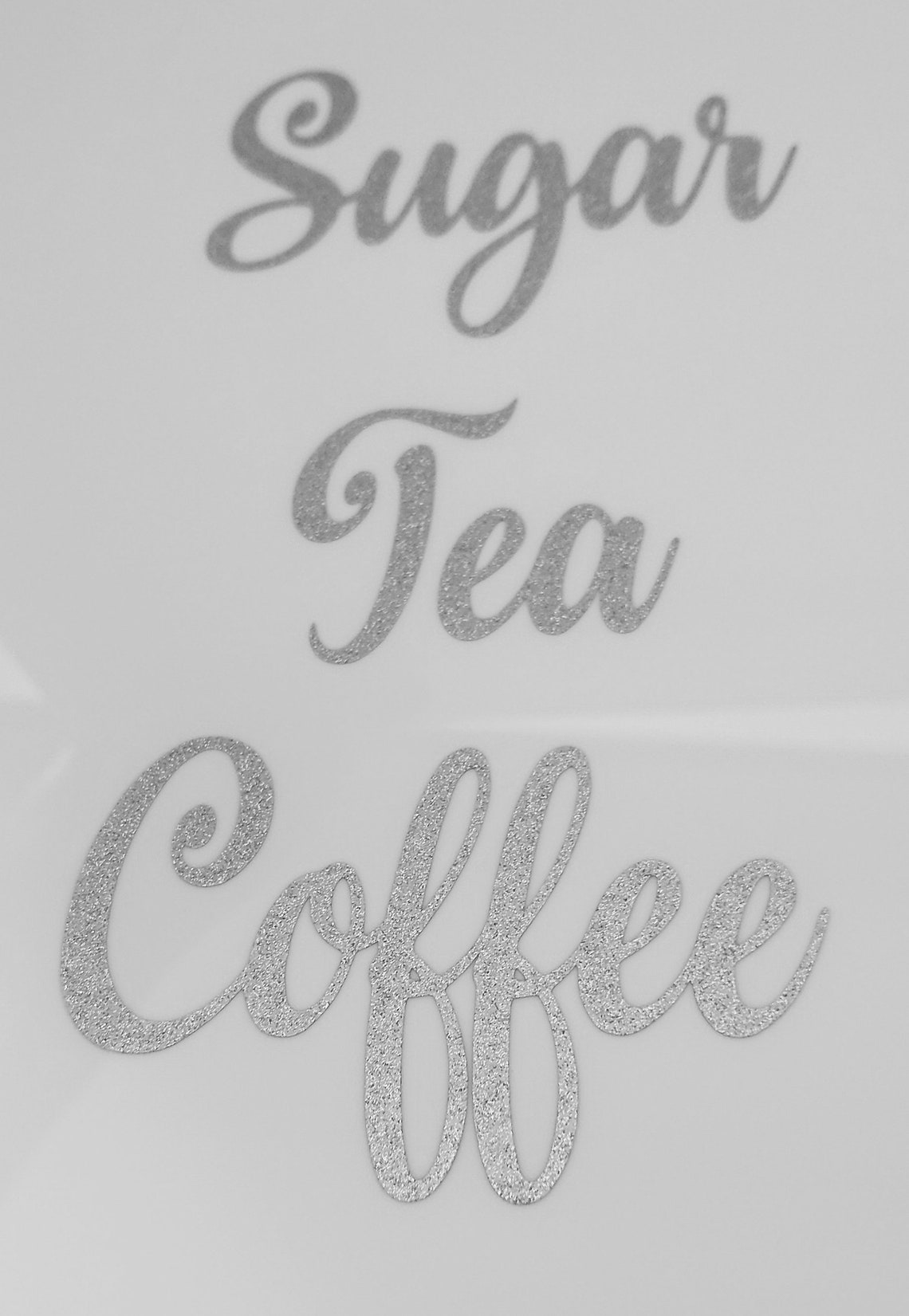 SILVER GLITTER COFFEE Tea Sugar Jar Stickers Vinyl Cut Adhesive Kitchen ...