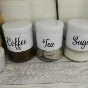 COFFEE TEA SUGAR Jar Stickers Vinyl Cut Adhesive Kitchen Labels ...