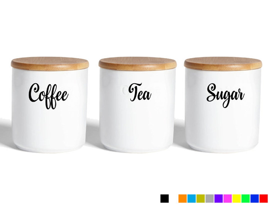 COFFEE TEA SUGAR Jar Stickers Vinyl Cut Adhesive Kitchen Labels ...