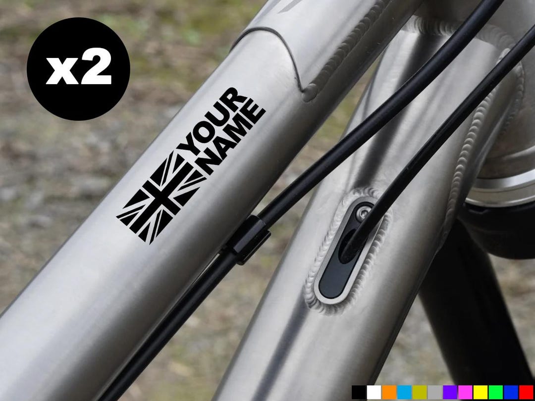 2x PERSONALISED UK FLAG Bike Frame Name Stickers Decals Cycle Helmet ...