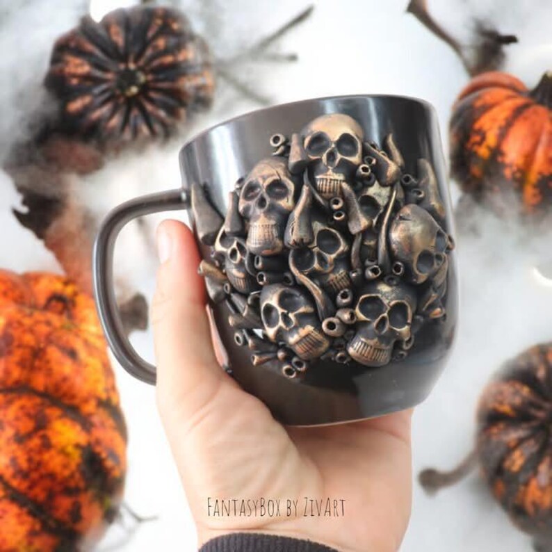 Skull & Mushroom Mystic Mug - Dark Elegance - Etsy