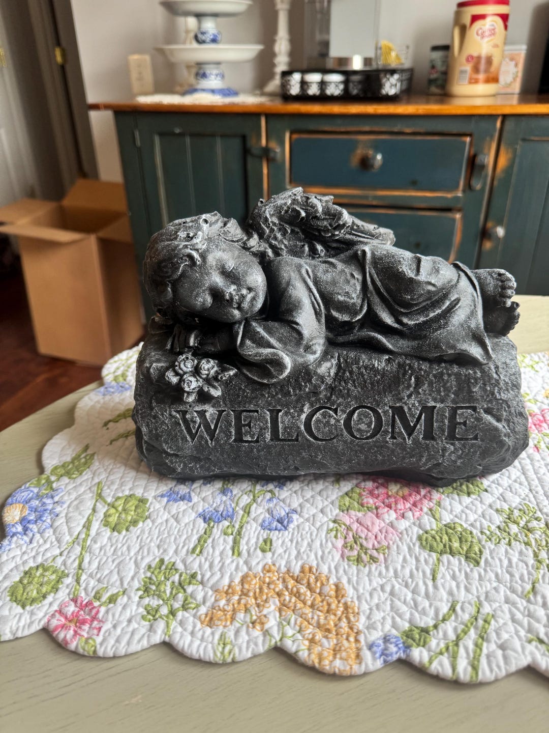 Angel Welcome Concrete Statue Sign, Garden Statue, Garden Sign, Welcome ...