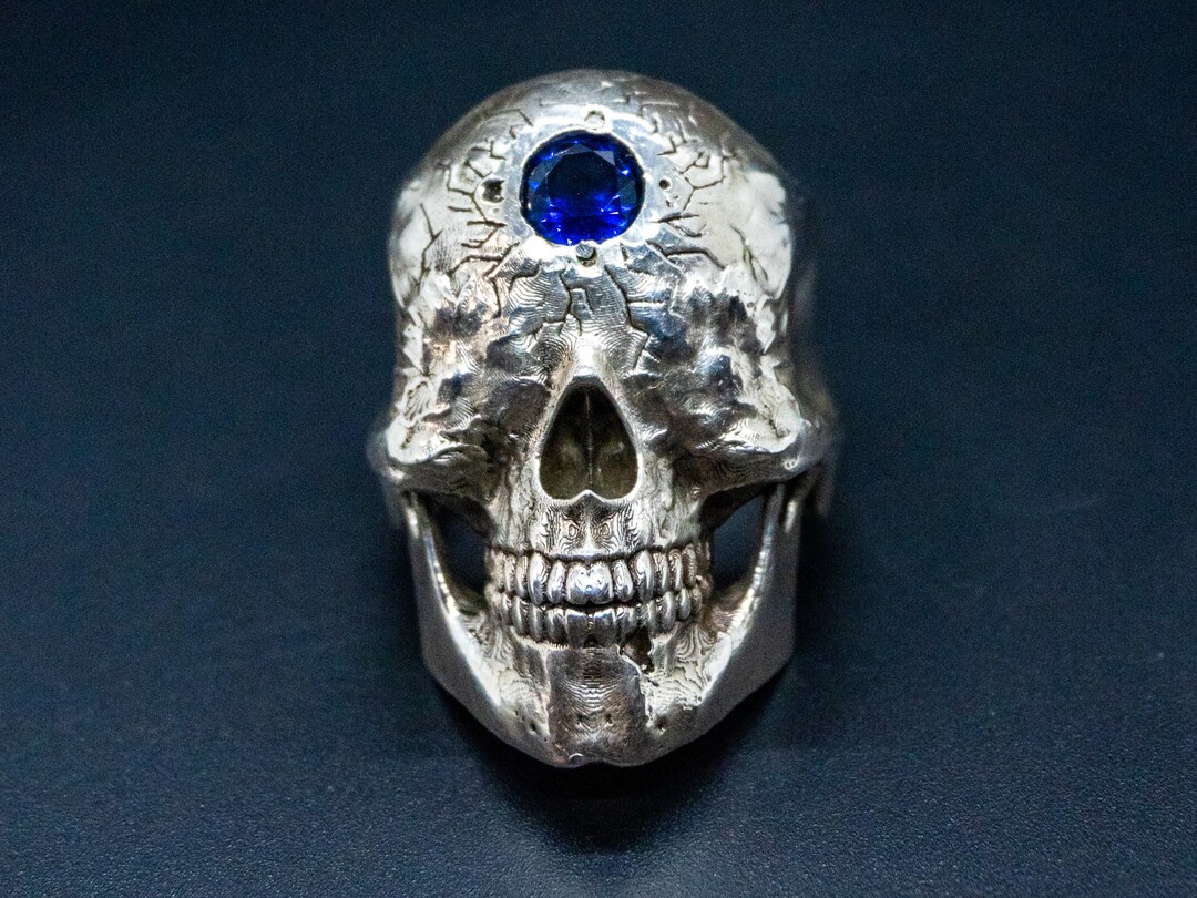 Cyclops Skull Gothic Ring | Sterling Silver Ring With Sapphire Eye ...