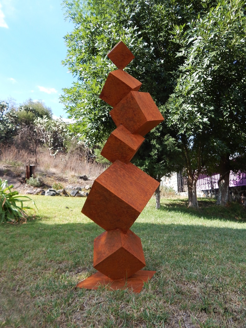 XL Metal Sculpture Industrial Style Geometric Cubes Modern Art Interior ...