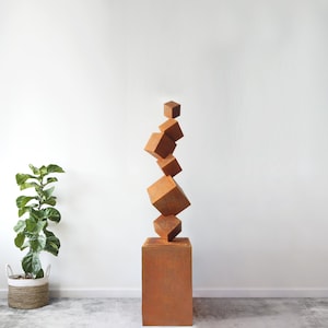 Abstract Metal Cube Tower Sculpture, Modern Geometric Metal Art ...