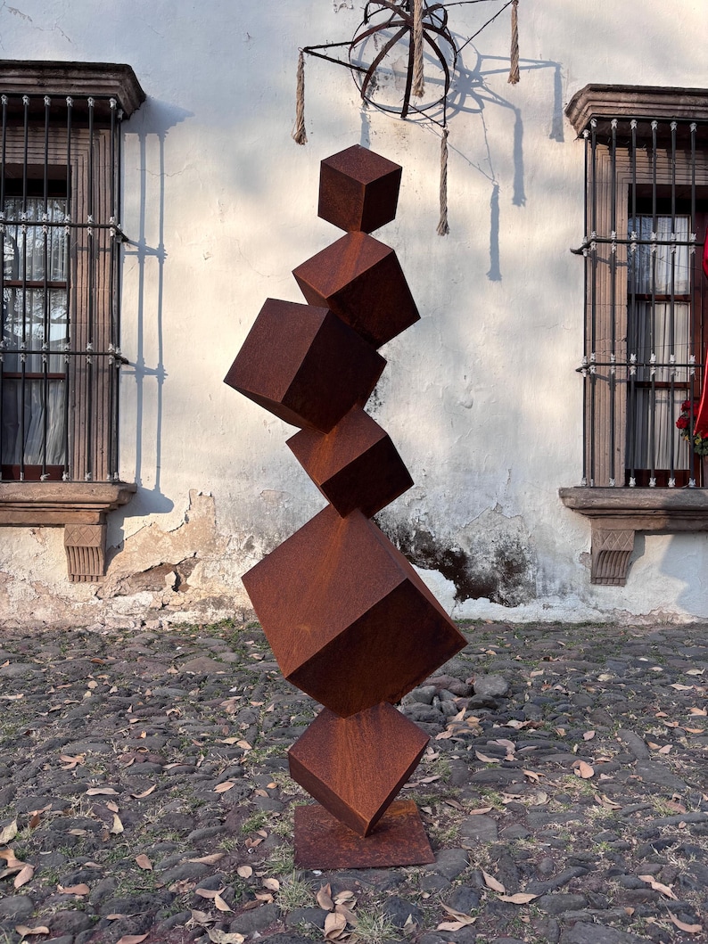 Large Size Metal Corten Sculpture for Garden / Cubist Sculpture Tower ...