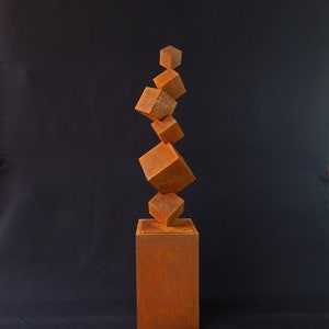 Metal Garden Sculpture, Garden Art, Cube Tower, Cubist Sculpture ...