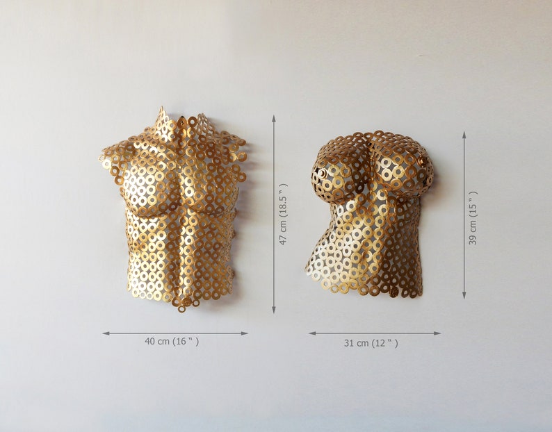 Pair of Metal Torsos for Wall Decoration / Male and Female Torso Wall ...