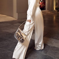 Pleated Oversize Silk Pants - High Waist Silk Pants in White- Wide Leg ...