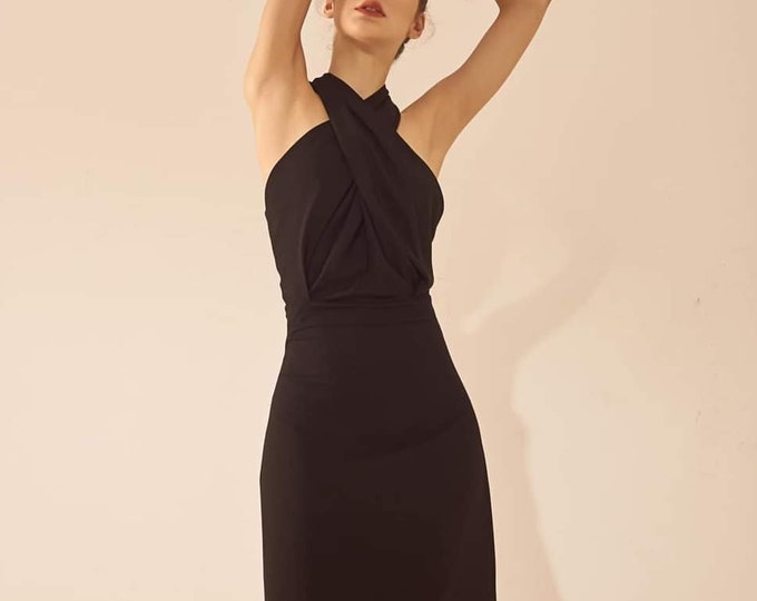 Open Back Halter Neck Dress With Sleeveless - Wedding Guest Midi Dress ...