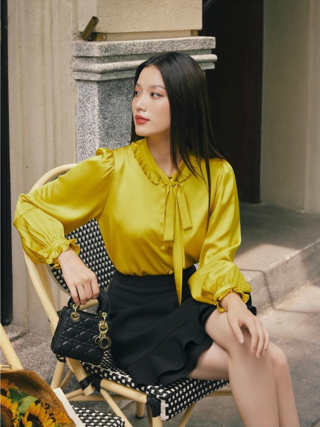 Yellow Silk Blouse, Simple Long Sleeves Blouse ,silk Satin Shirt , Bow ...