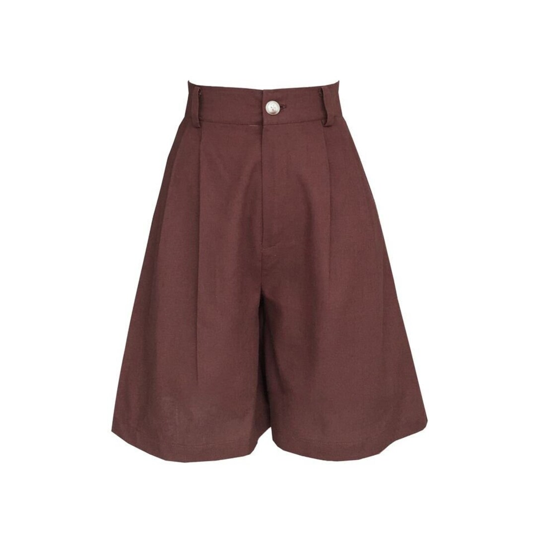 Wide Leg Bermuda Linen Short in Brown - Linen Short for Women - Summer ...