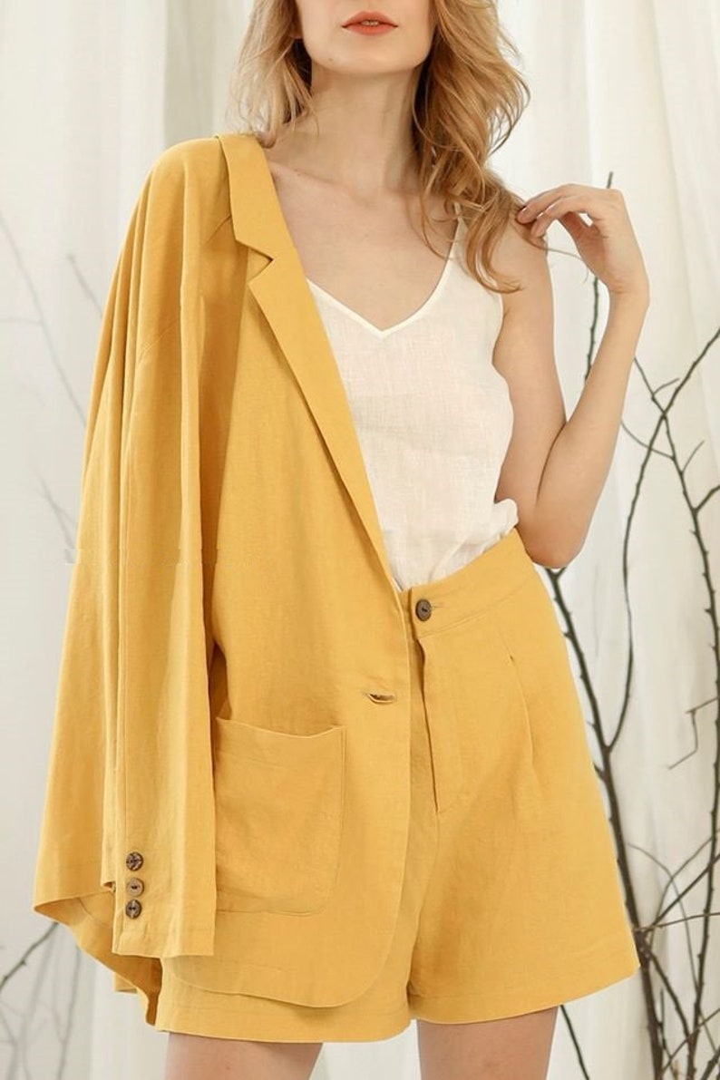 Linen 2 Piece Women Suit in Yellow Linen Blazer Linen - Etsy