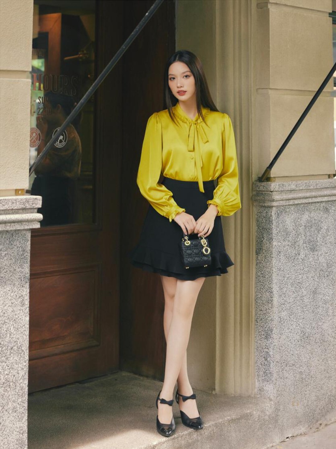 Yellow Silk Blouse, Simple Long Sleeves Blouse ,silk Satin Shirt , Bow ...