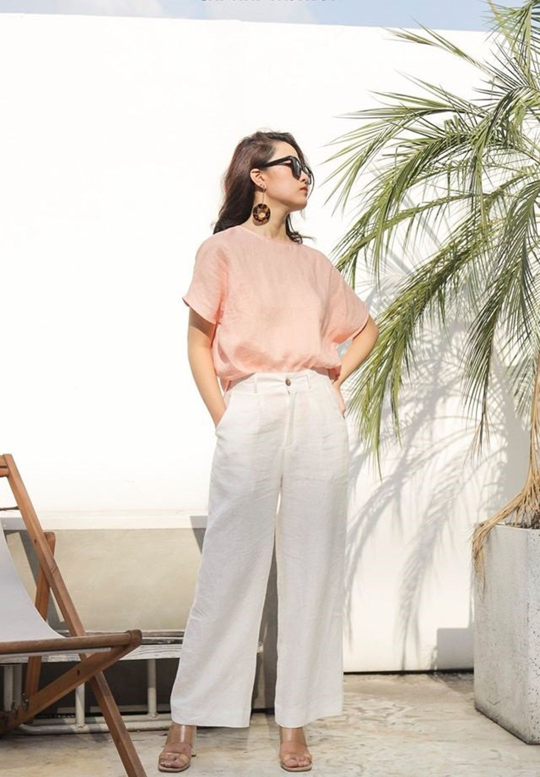 High Waisted High Rise Linen Pants in White - Linen Casual Pants ...
