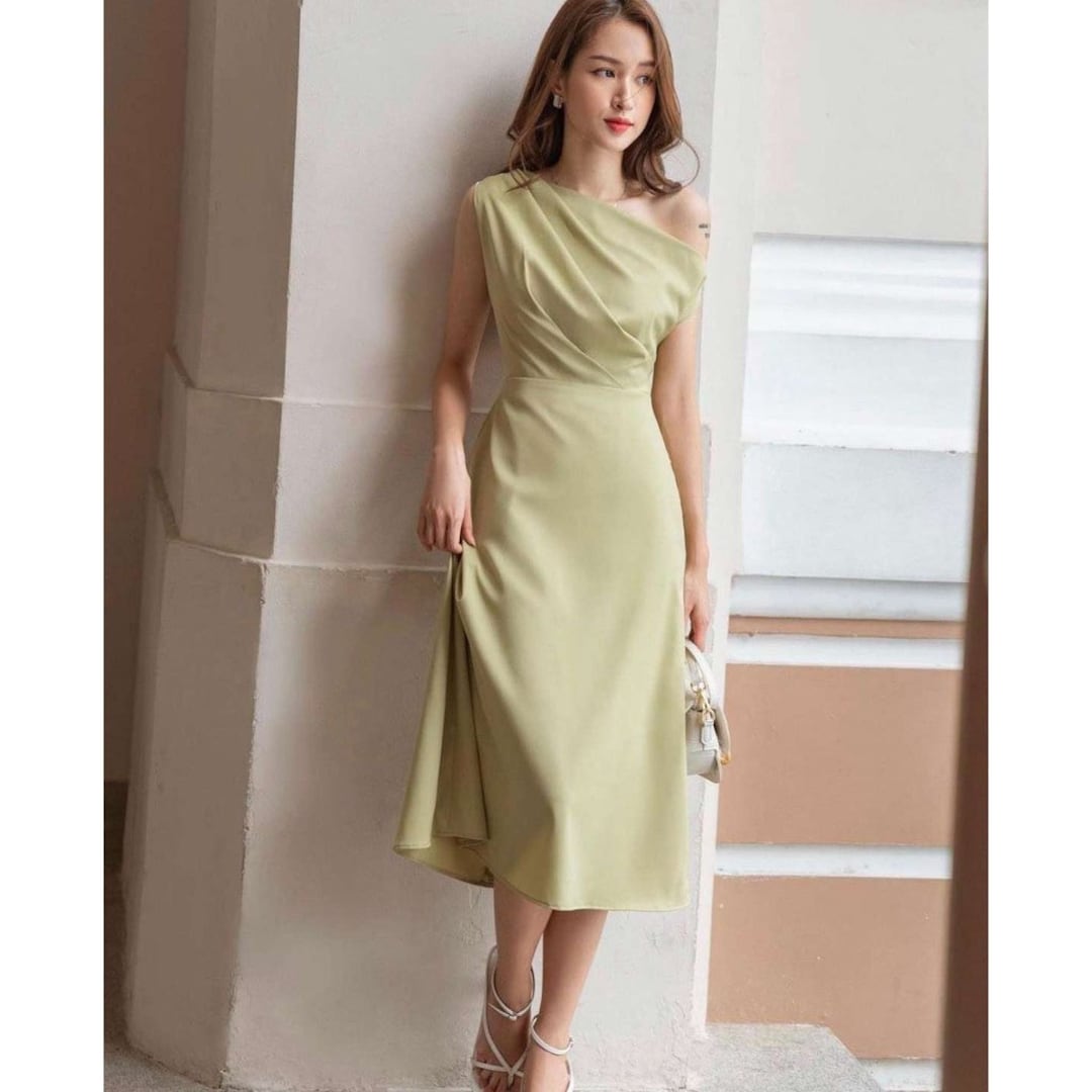 One Shoulder Silk Dress - Party Silk Dress - Evening Silk Midi Dress ...