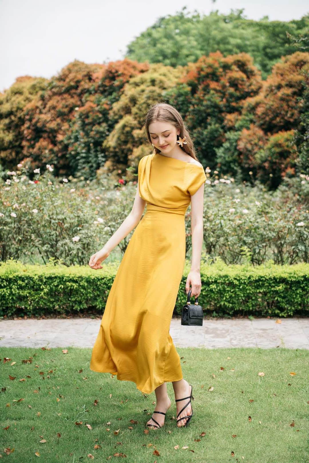 One Shoulder Silk Dress - Party Silk Dress - Evening Silk Midi Dress ...