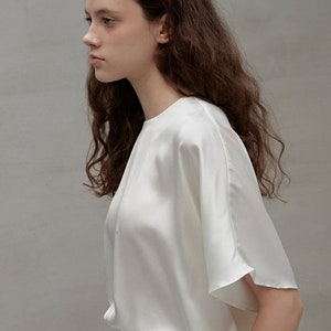 WOMENS Silk TOP in White Color, Crew Neck Blouse Women, Silk Shirt ...