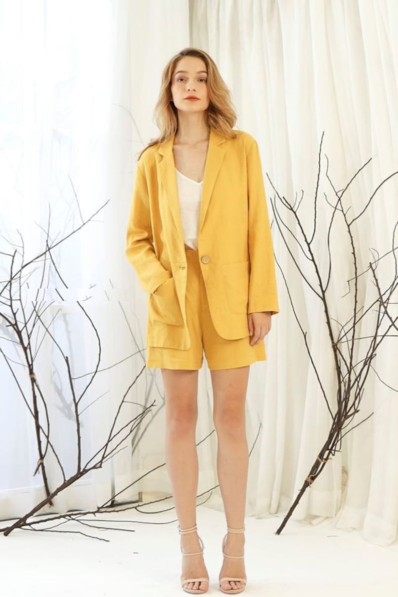 Linen 2 Piece Women Suit in Yellow Linen Blazer Linen - Etsy