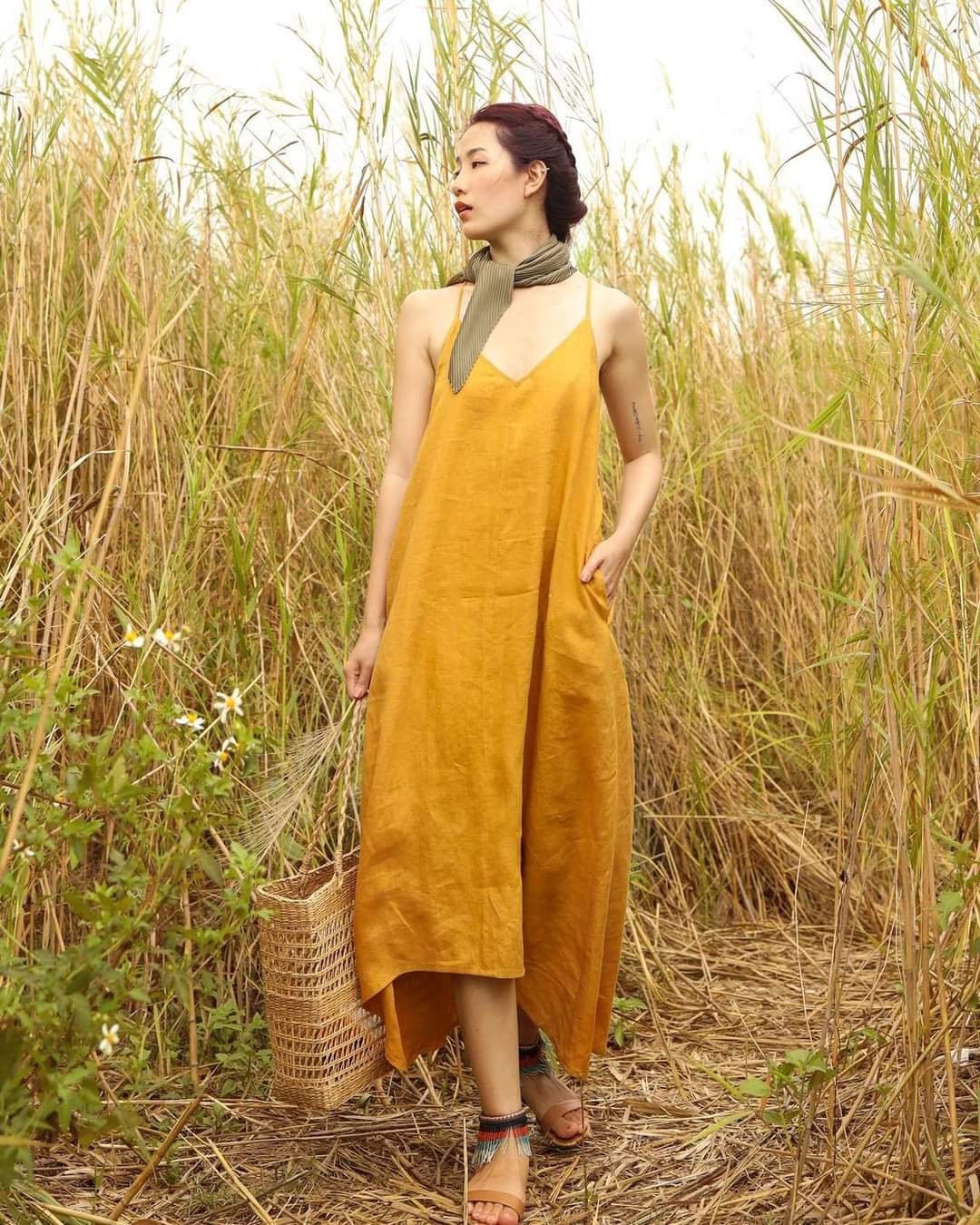 Oversized White Linen Dress Curved Hem - Loose Linen Slip Dress Pockets ...