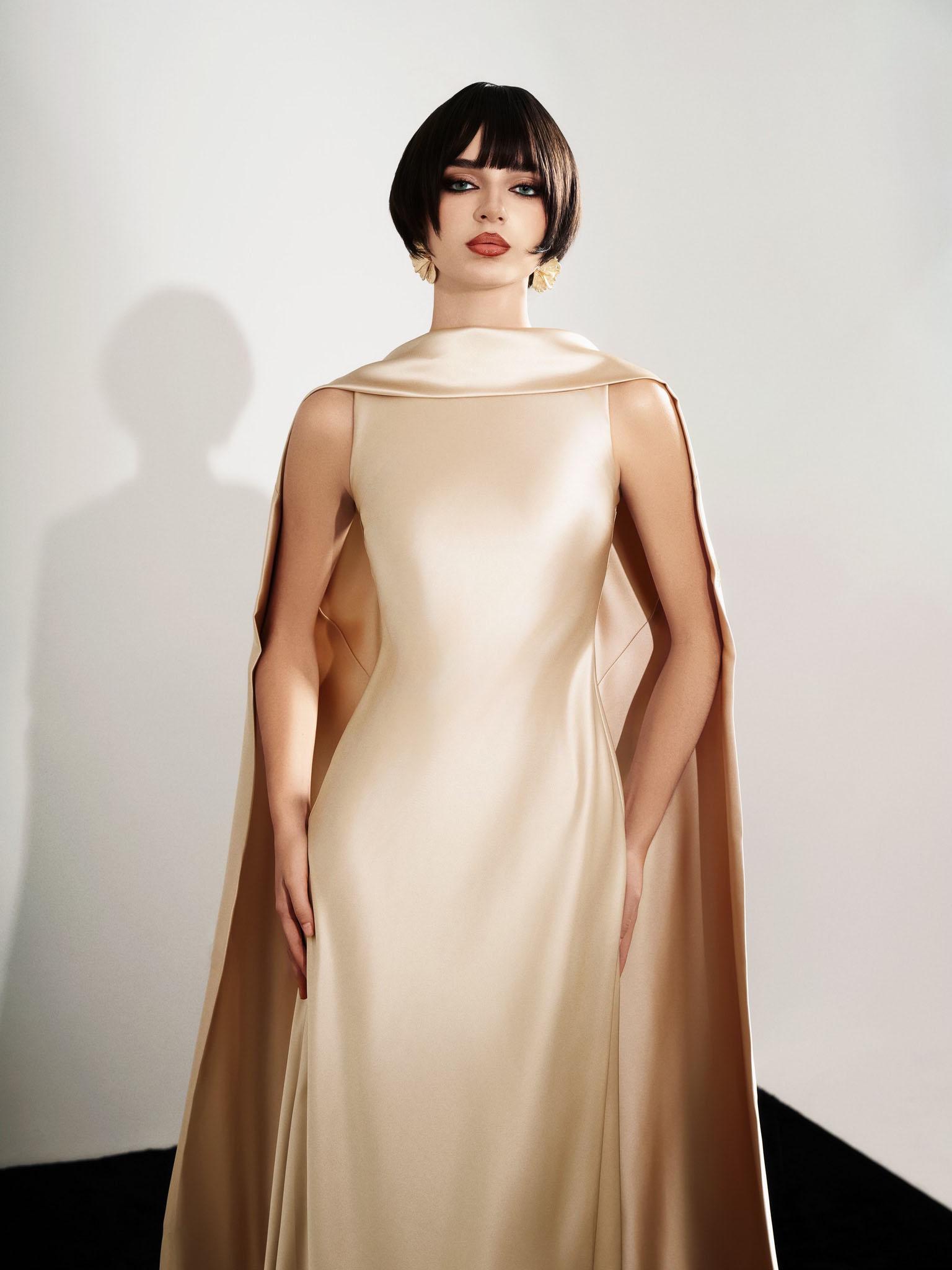 Modern Silk Ceremony Gown With Removable Scarf – Long Minimal Bridal ...