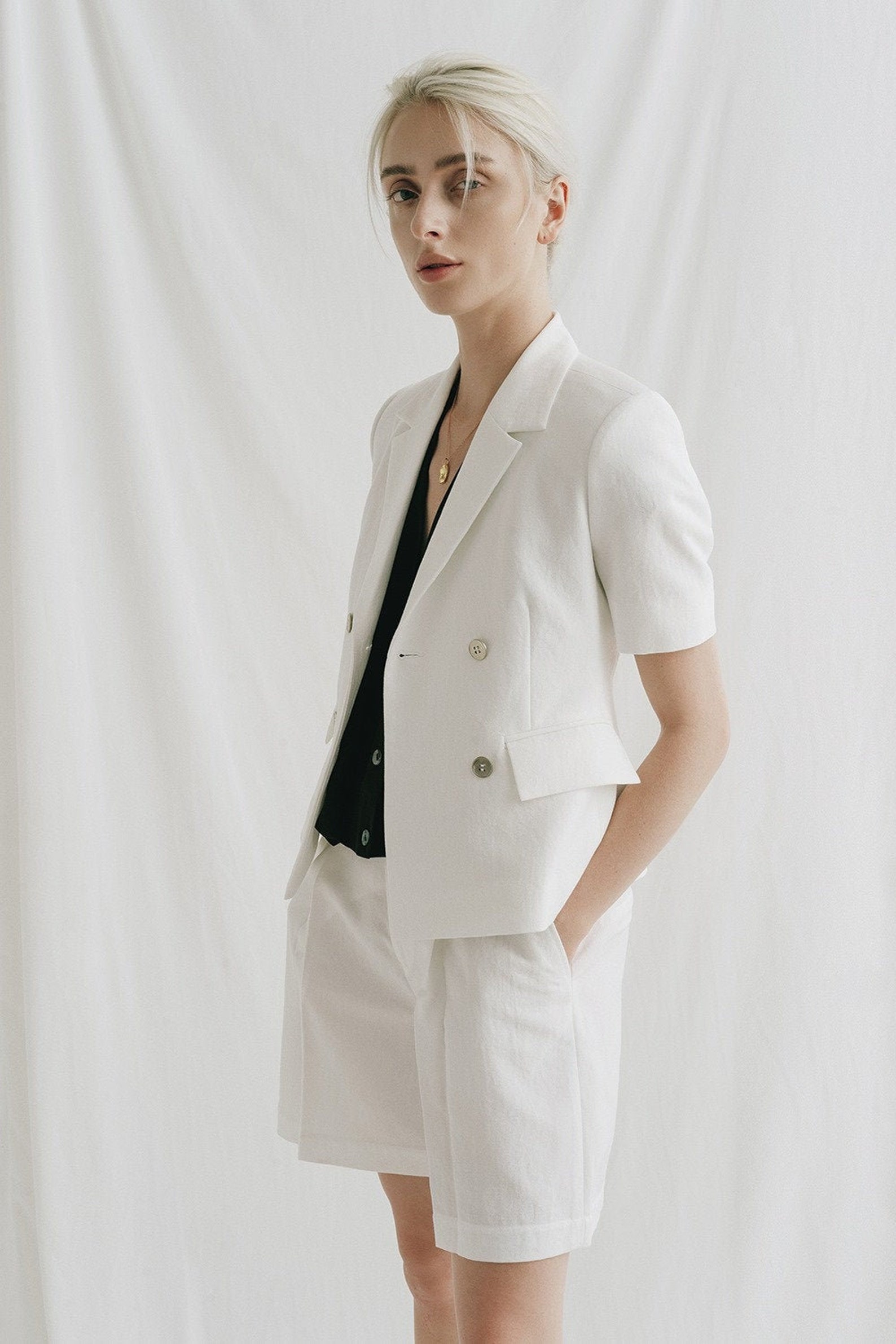 Female Office Uniform 2 Piece Set Women 2 Piece Suit - White Linen ...