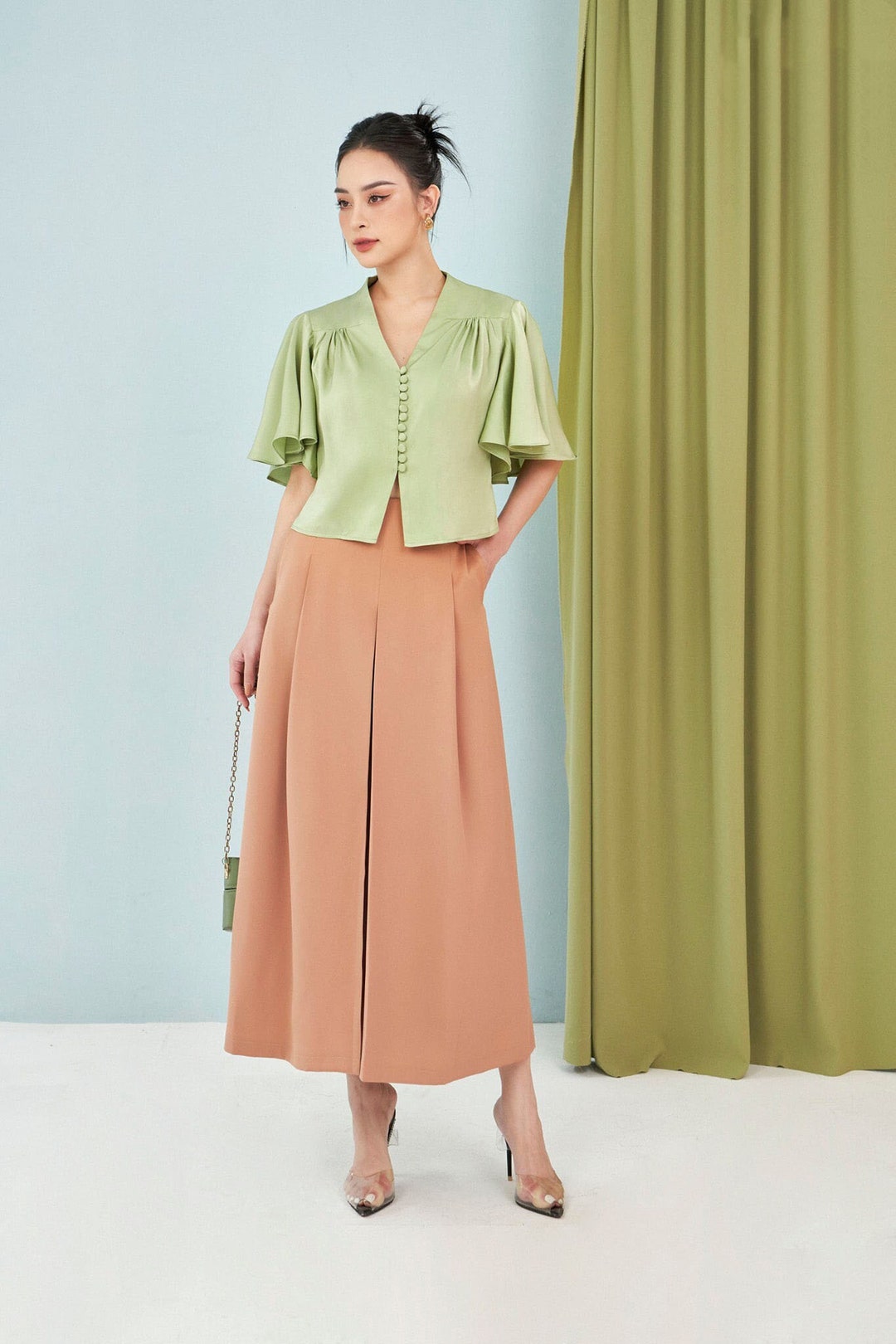 Oversize Capri Silk Pants With Pockets Side - High Waist Silk Pants ...