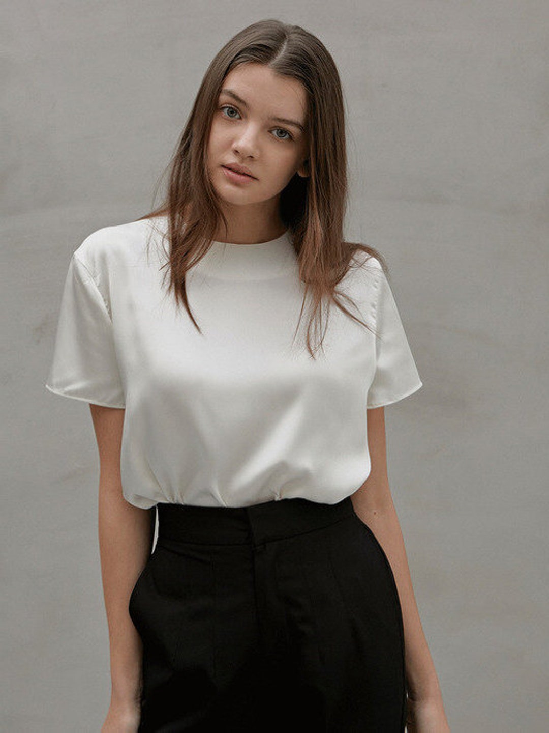 Silk Blouse for Women, Formal Top for Women, Crew Neck Blouse, Formal ...