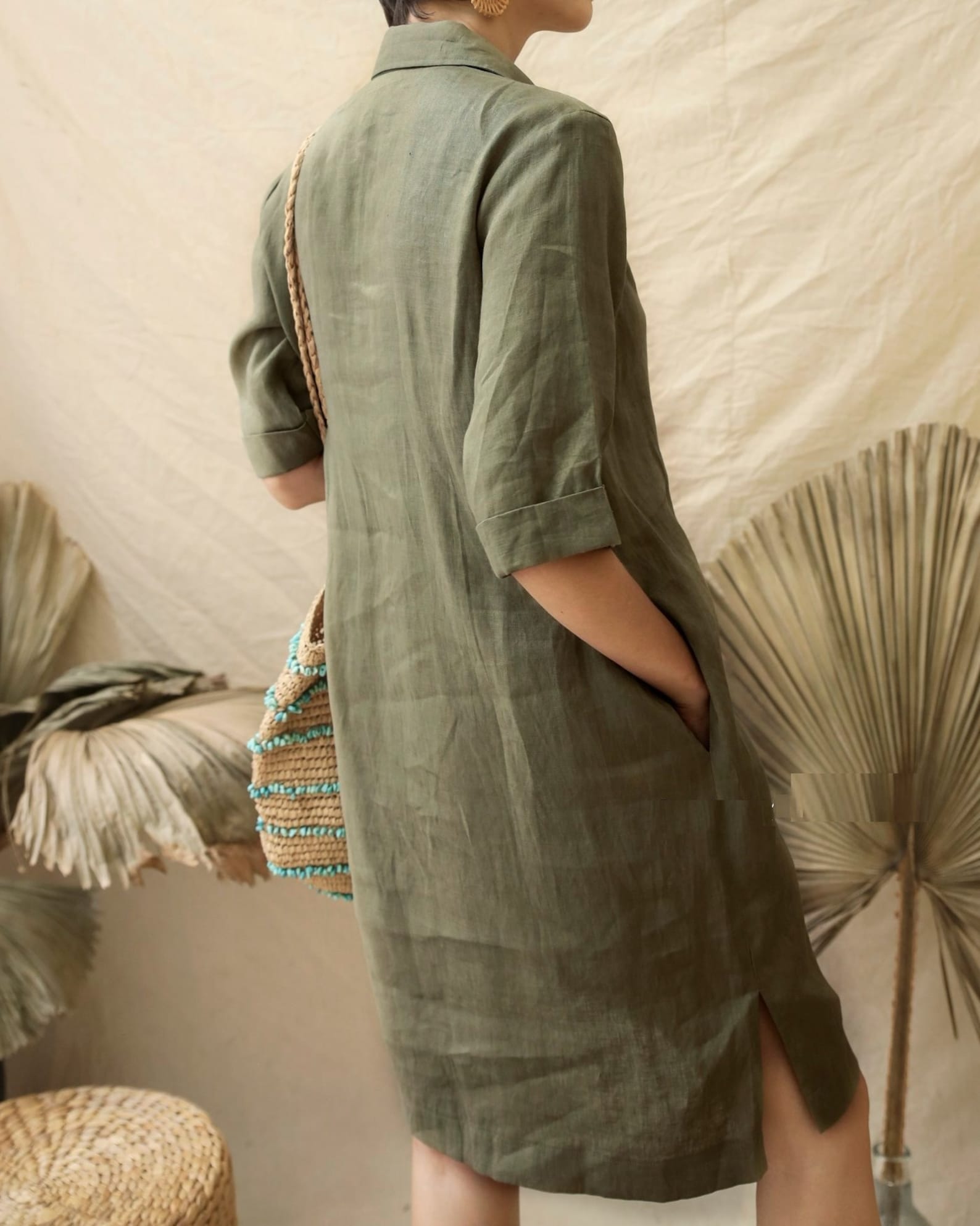 Linen Shirt Dress With Side Slits - Linen Dress With Short Sleeves - Etsy
