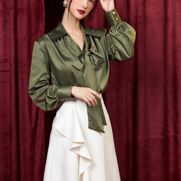 Secretary Bow Blouse - Etsy