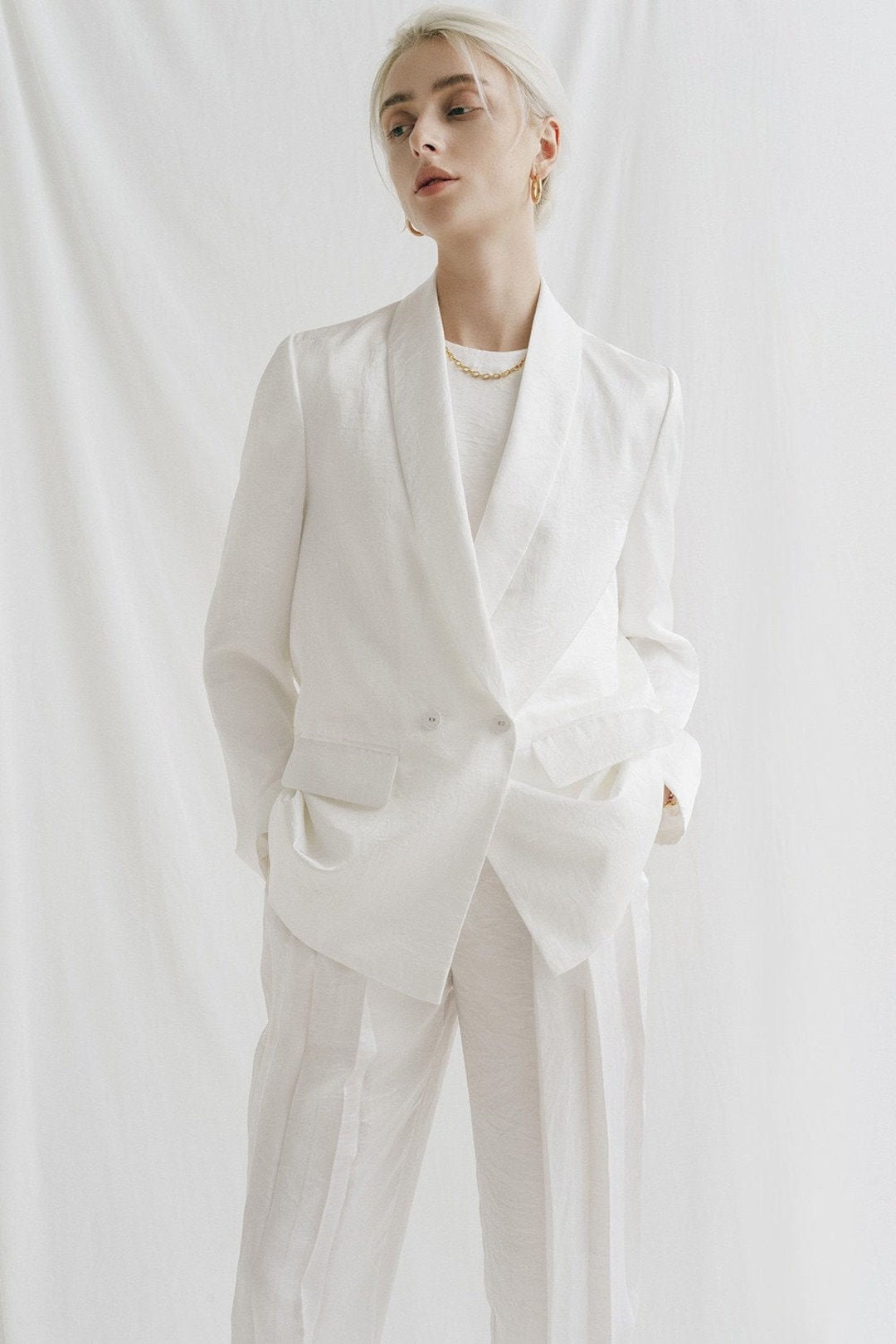 White Linen Blazer With Notched Lapel and Long Sleeves - Linen Blazer ...