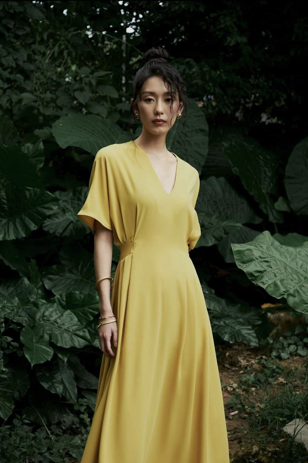 Angle Sleeve Silk Dress - Wedding Guest Long Dress - V Neck Silk Dress ...