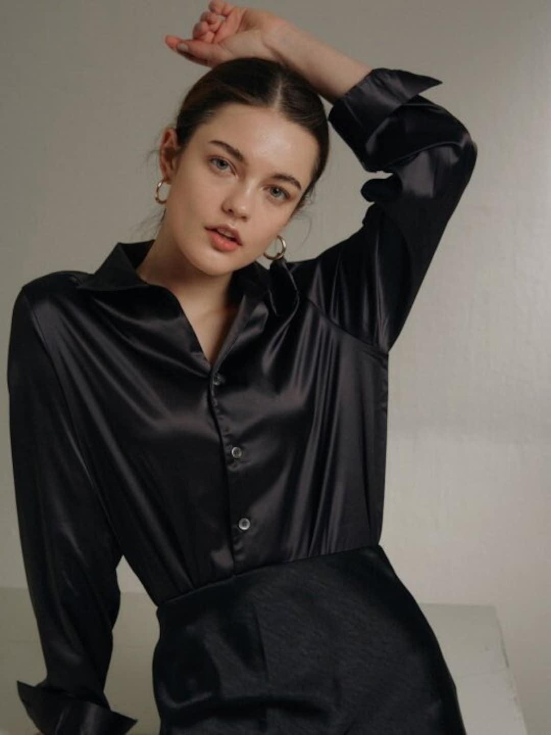 Silk Shirt Women, Black Button up Shirt, Button Down Shirt, Casual ...