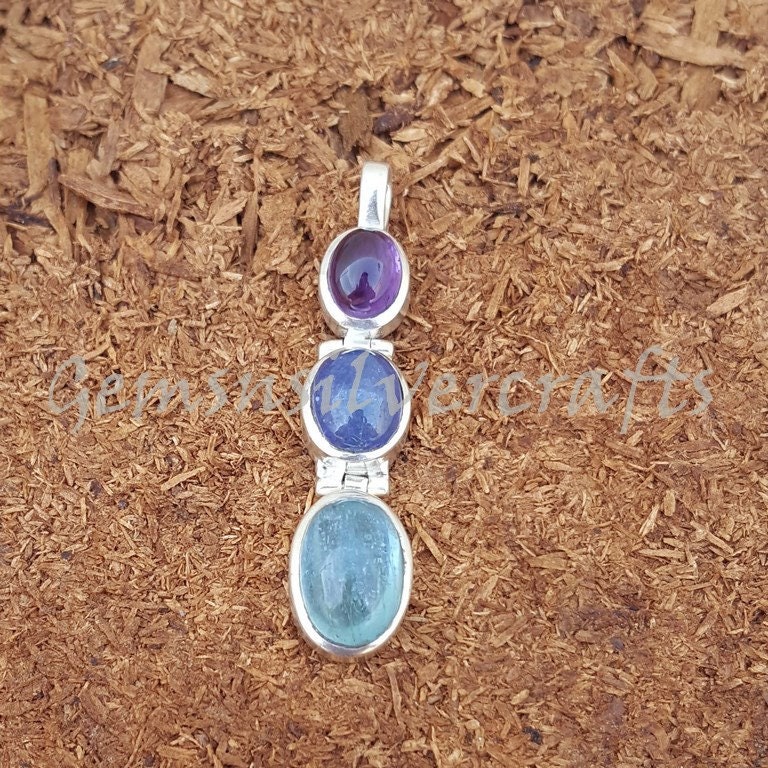 Multi Stone Pendant 925 Sterling Silver Jewelry Amethyst | Etsy