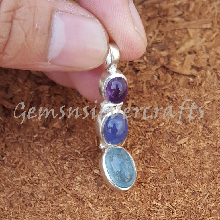 Multi Stone Pendant 925 Sterling Silver Jewelry Amethyst | Etsy