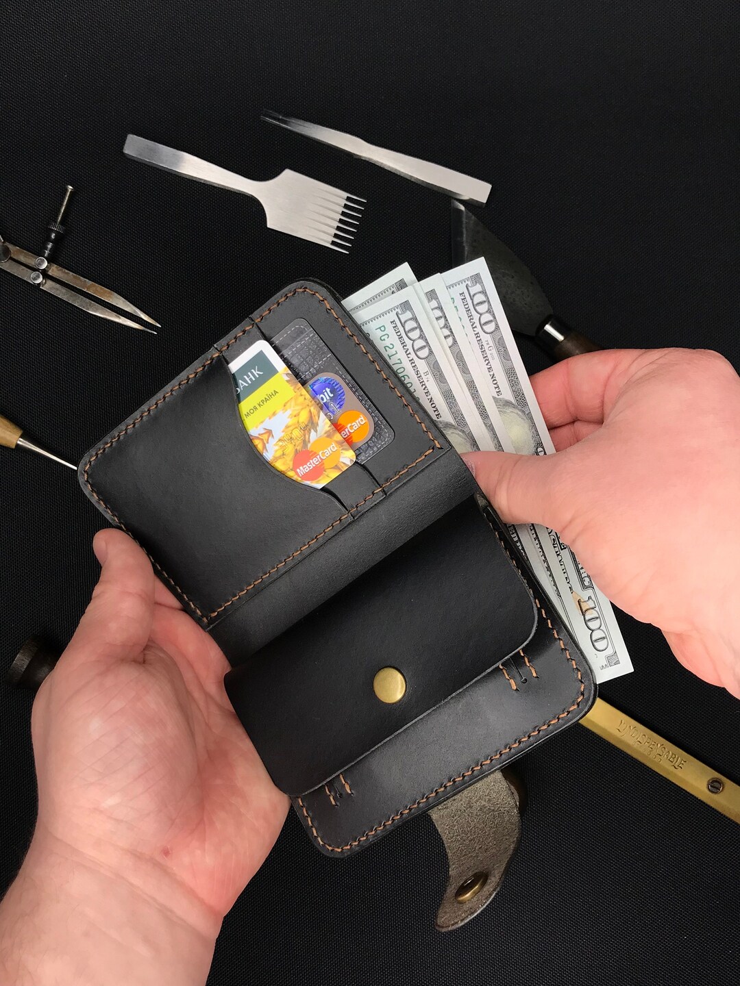Handmade Wallet Made of Italian Leather Buttero, Black Wallet, Wallet ...